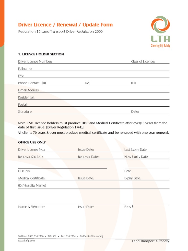 Driver Licence / Renewal / Update Form: Regulation 16 Land Transport ...