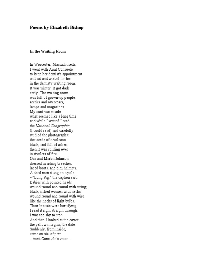 Poems by Elizabeth Bishop: in The Waiting Room | PDF | Nature