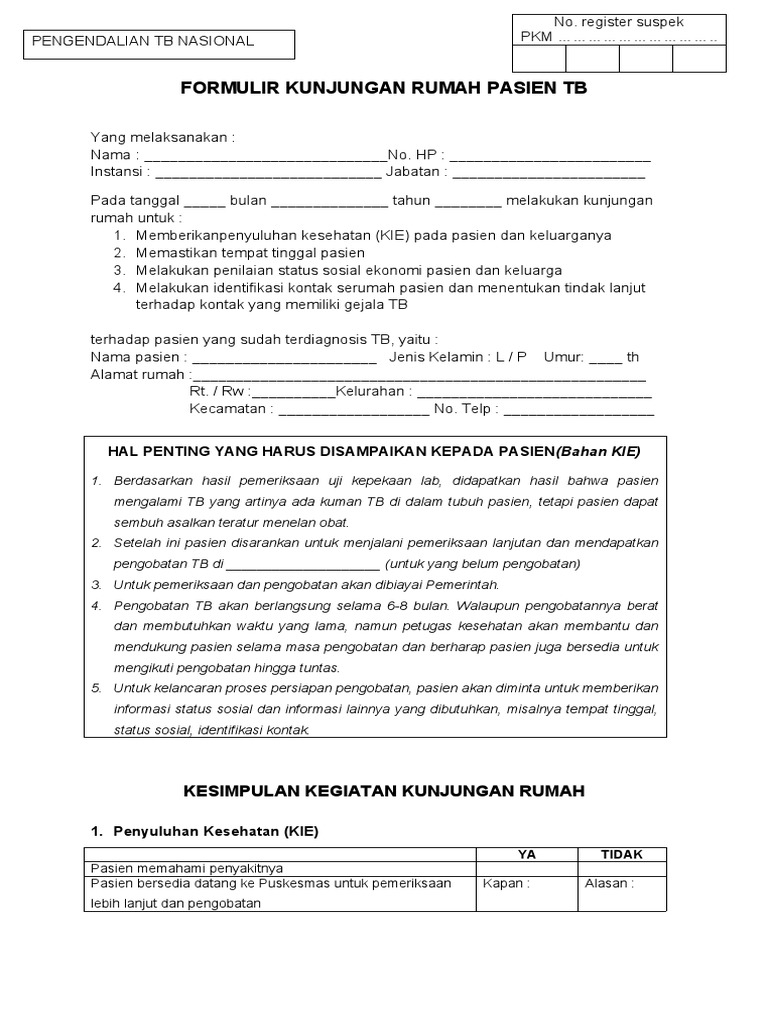 Formulir Kunjungan Rumah Pasien TB | PDF