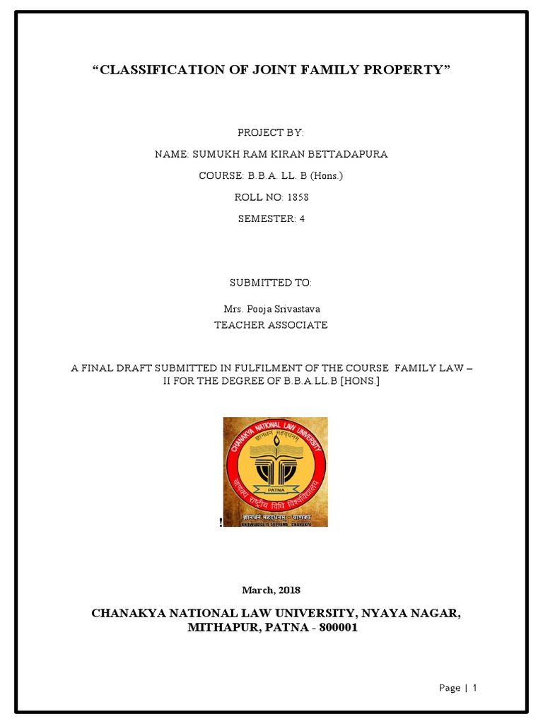 Classification of Joint Family Property | PDF | Property | Partnership