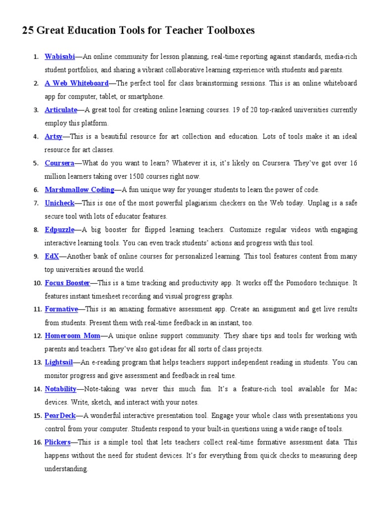 25 Great Education Tools For Teacher Toolboxes | PDF | Educational ...