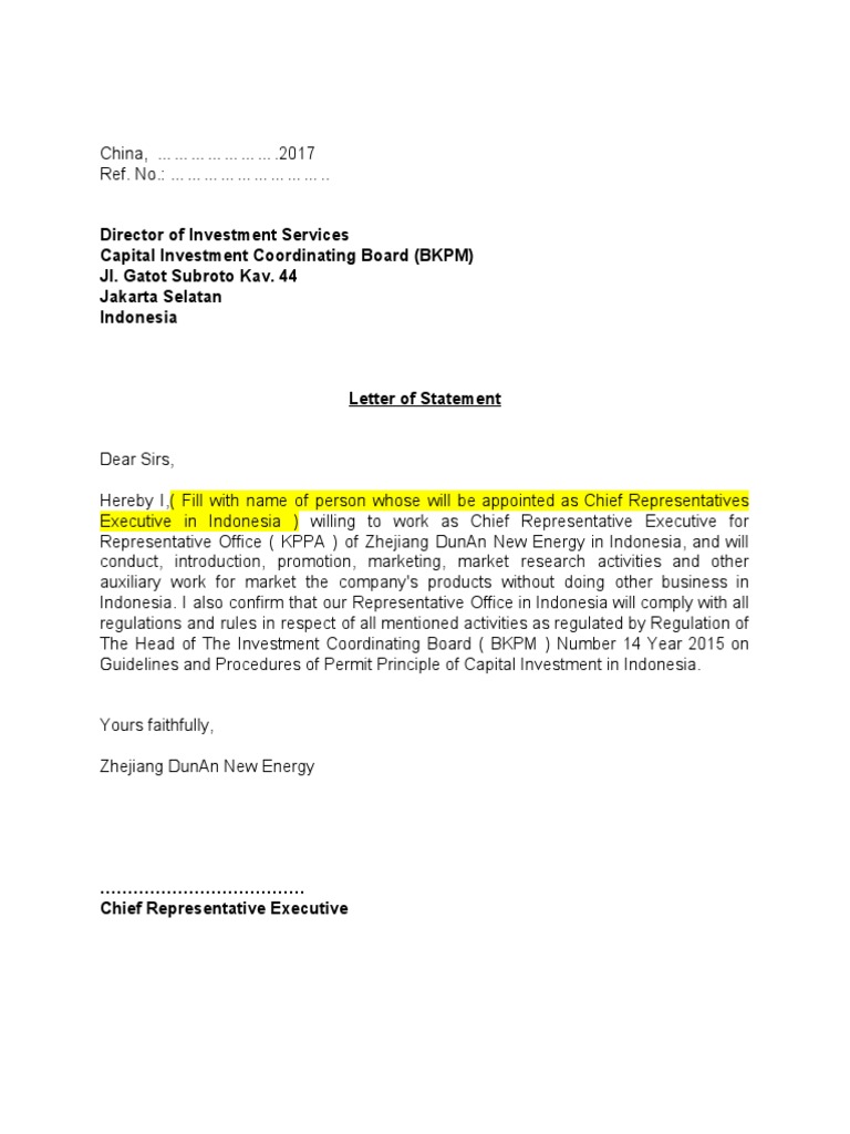 Draft Letter For BKPM | PDF | Social Institutions | Social Science