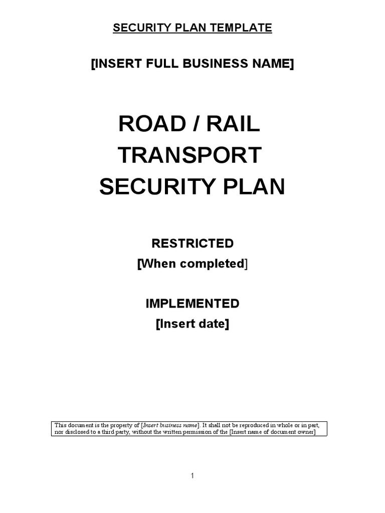 Road / Rail Transport Security Plan: (Insert Full Business Name ...