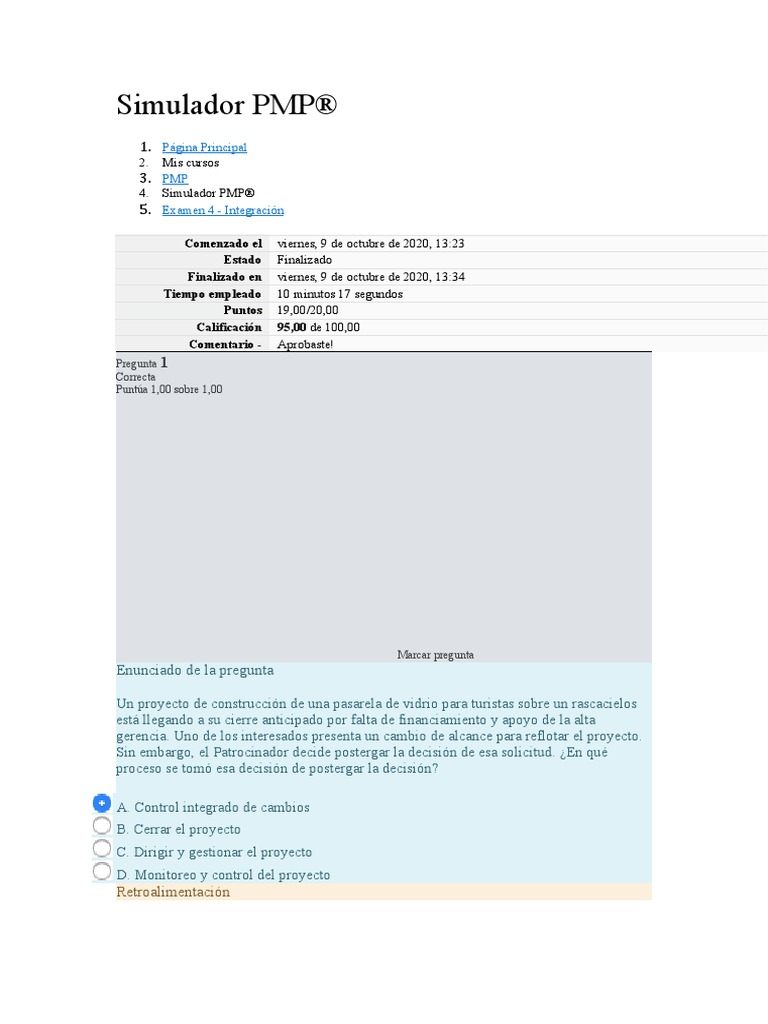 04.examen Simulador PMP® Integracion | PDF | Software | Planificación