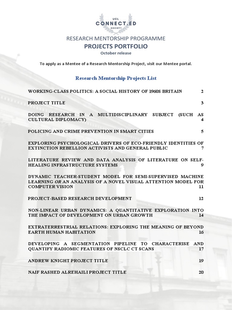 Projects Portfolio: Research Mentorship Programme | PDF | Mentorship ...