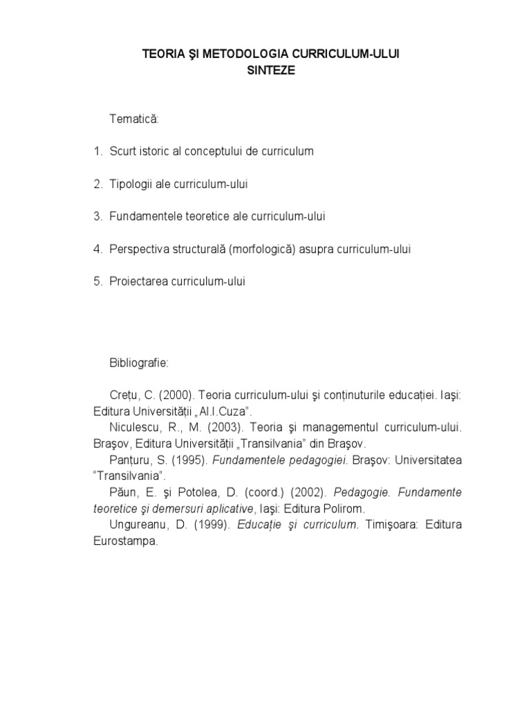 Teoria Si Metodologia Curriculum-Ului Si PDF | PDF