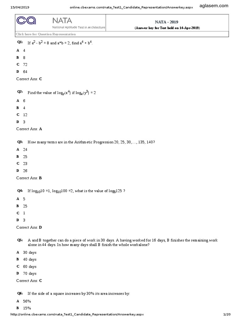 NATA 2019 Question Paper With Answers April PDF | PDF | Teaching ...