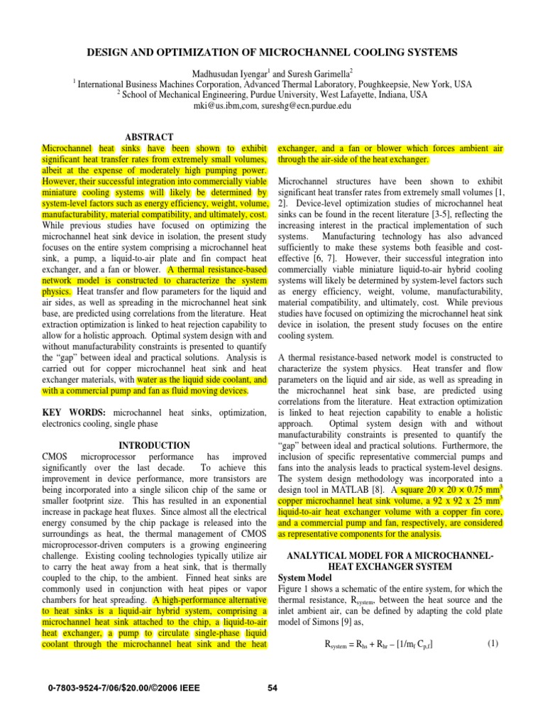 Design and Optimization of Microchannel Cooling Systems | PDF | Heat ...