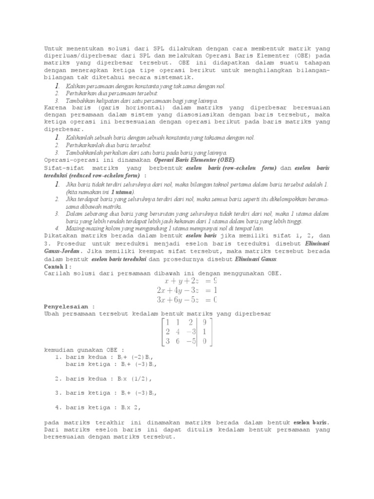 Matriks Diperbesar dan OBE dalam SPL | PDF