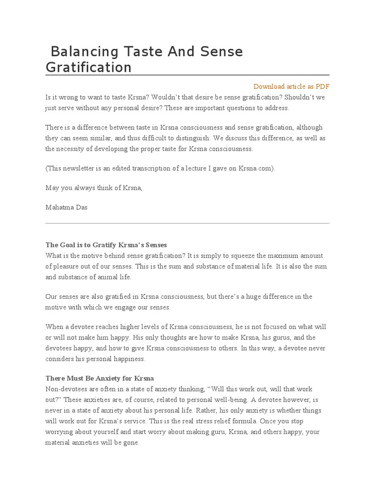 Balancing Taste and Sense Gratification | PDF | Krishna | Hinduism