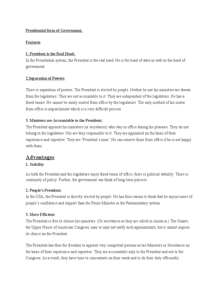 Presidential Form of Government | PDF | Presidents Of The United States ...