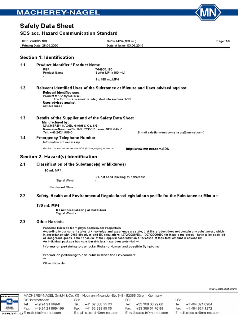 Safety Data Sheet: SDS Acc. Hazard Communication Standard | PDF ...