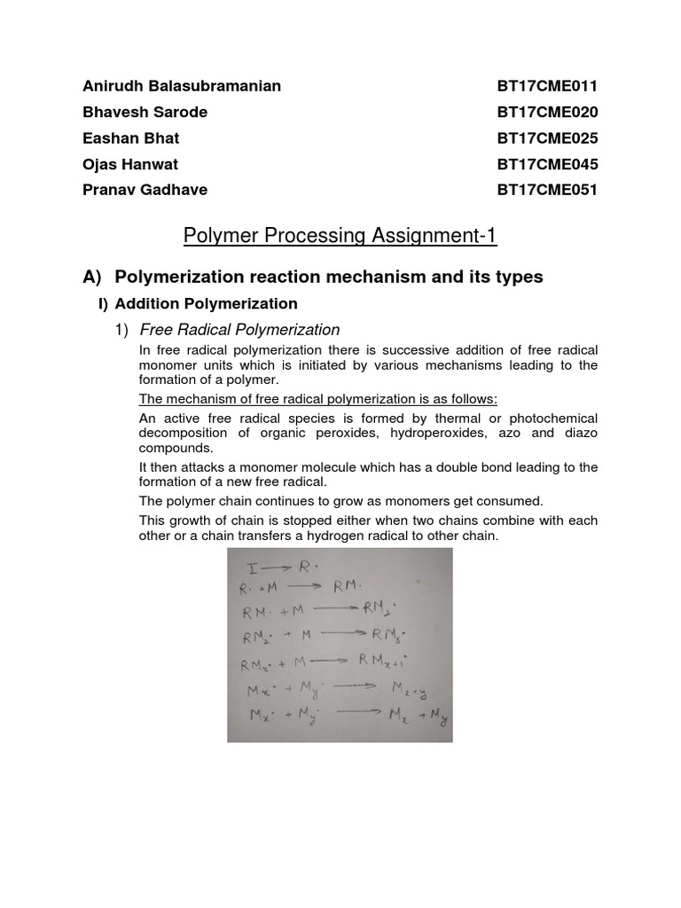 Polymer Processing Assignment-1 (11,20,25,45,51) | PDF | Polymerization ...