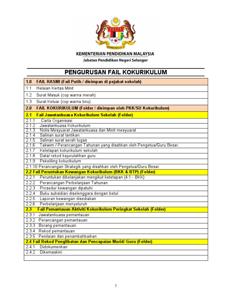 Pengurusan Fail Kokurikulum Selangor | PDF
