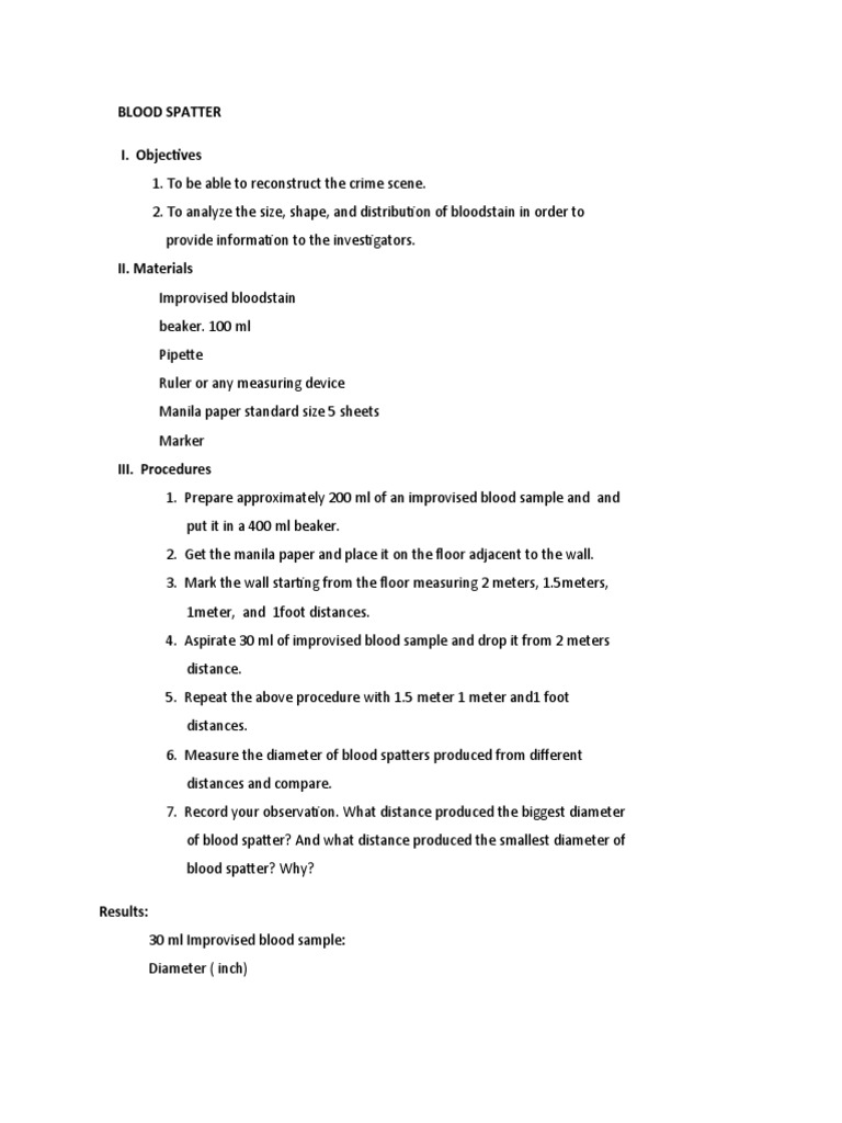 Experiment 1 Blood Spatter-1 | PDF
