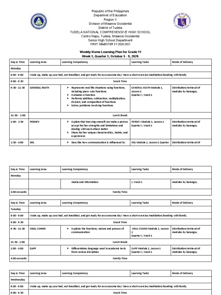 Grade 11 Weekly Learning Plan 2020-2021 | PDF | Nature | Science