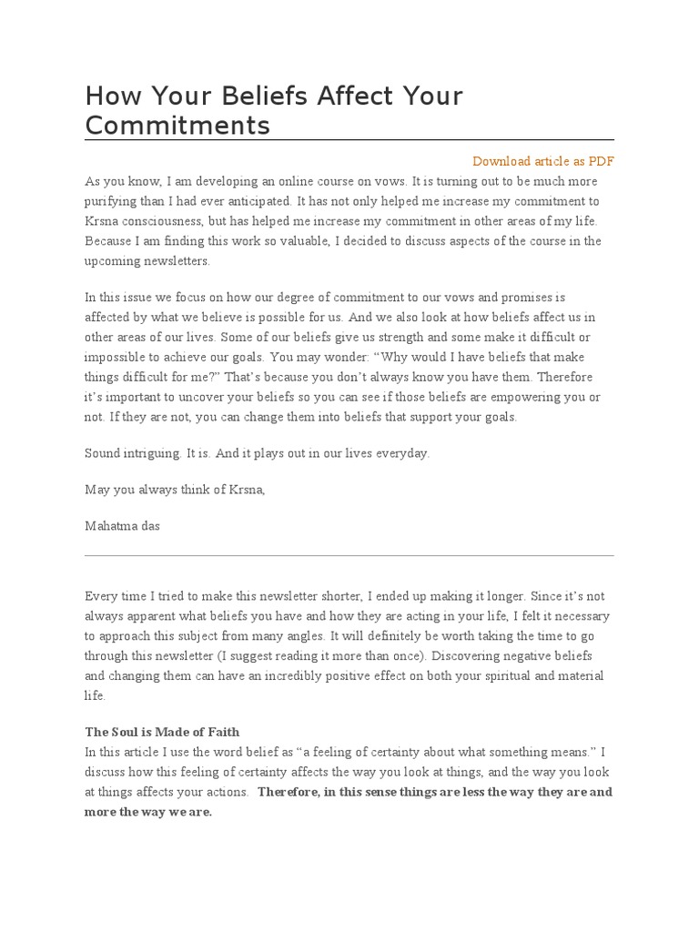 How Your Beliefs Affect Your Commitments | PDF | Faith | Mantra