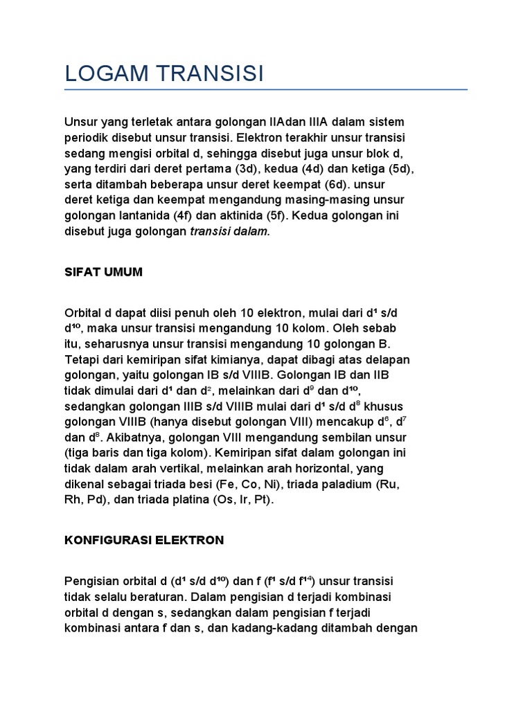 Logam Transisi | PDF
