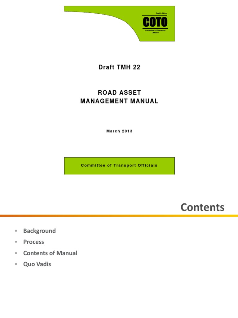 TMH 22 Road Asset Management Manual Summary | PDF | Road | Road Surface