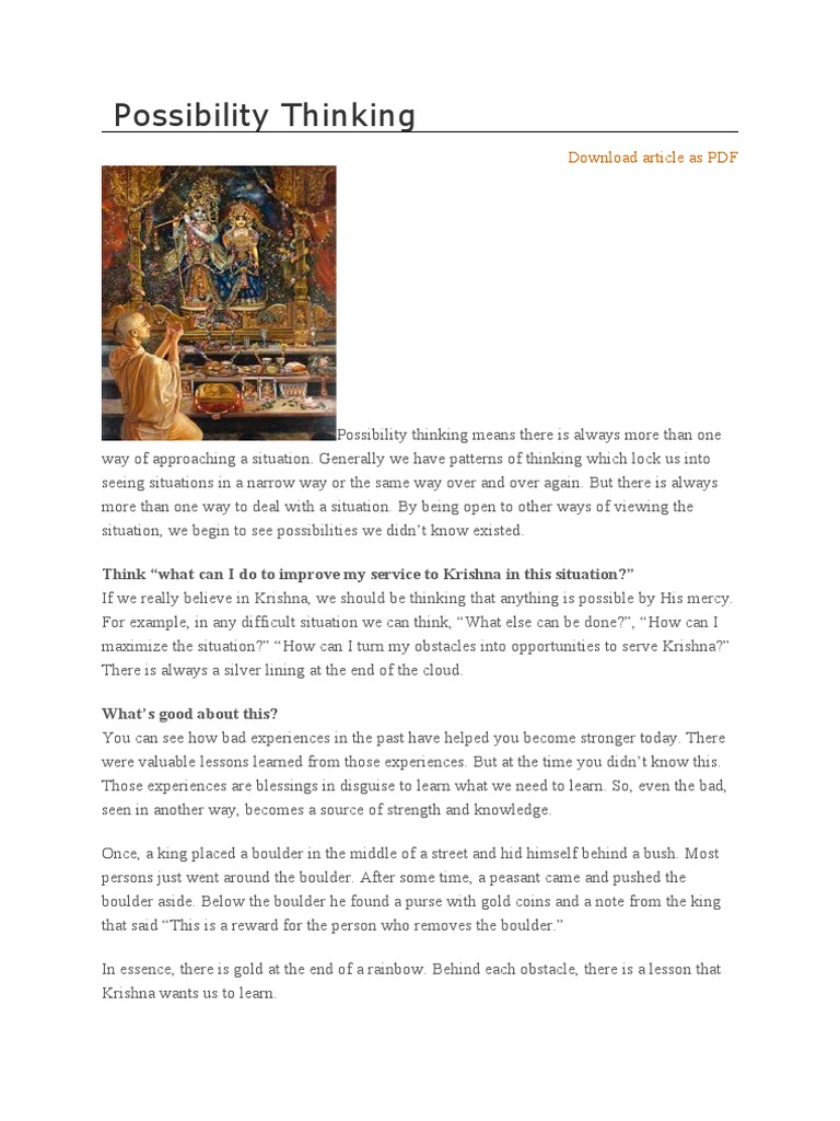 Possibility Thinking: Download Article As PDF | PDF | Psychological ...