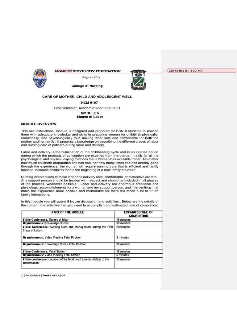 Stages Of Labor Module Pdf Pdf Childbirth Pelvis