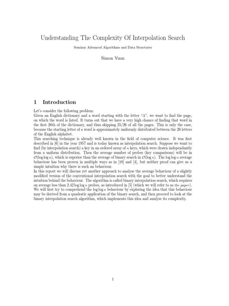 Understanding The Complexity of Interpolation Search: Simon Yuan | PDF | Logarithm | Theoretical ...