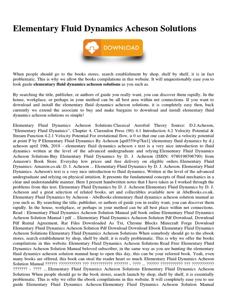 Elementary Fluid Dynamics Acheson Solutions PDF | PDF | Fluid Dynamics ... Elementary Fluid Dynamics Acheson Solutions PDF | PDF | Fluid Dynamics ...