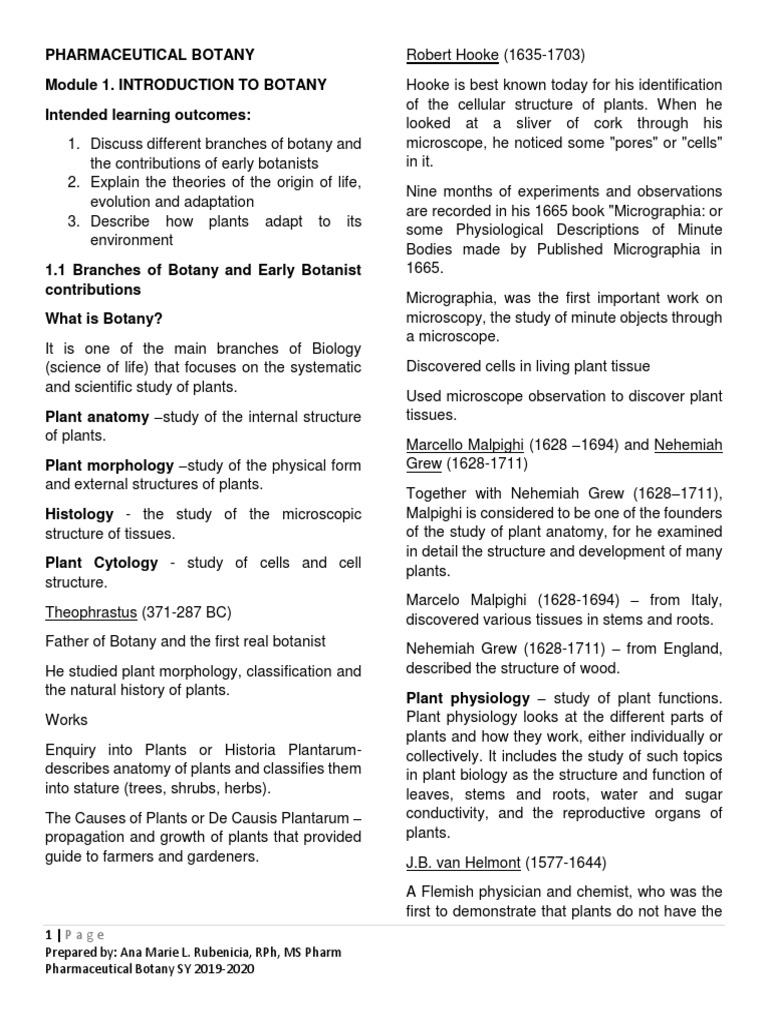 Module 1 PHARMACEUTICAL BOTANY Lecture NotesRubenicia | PDF ...