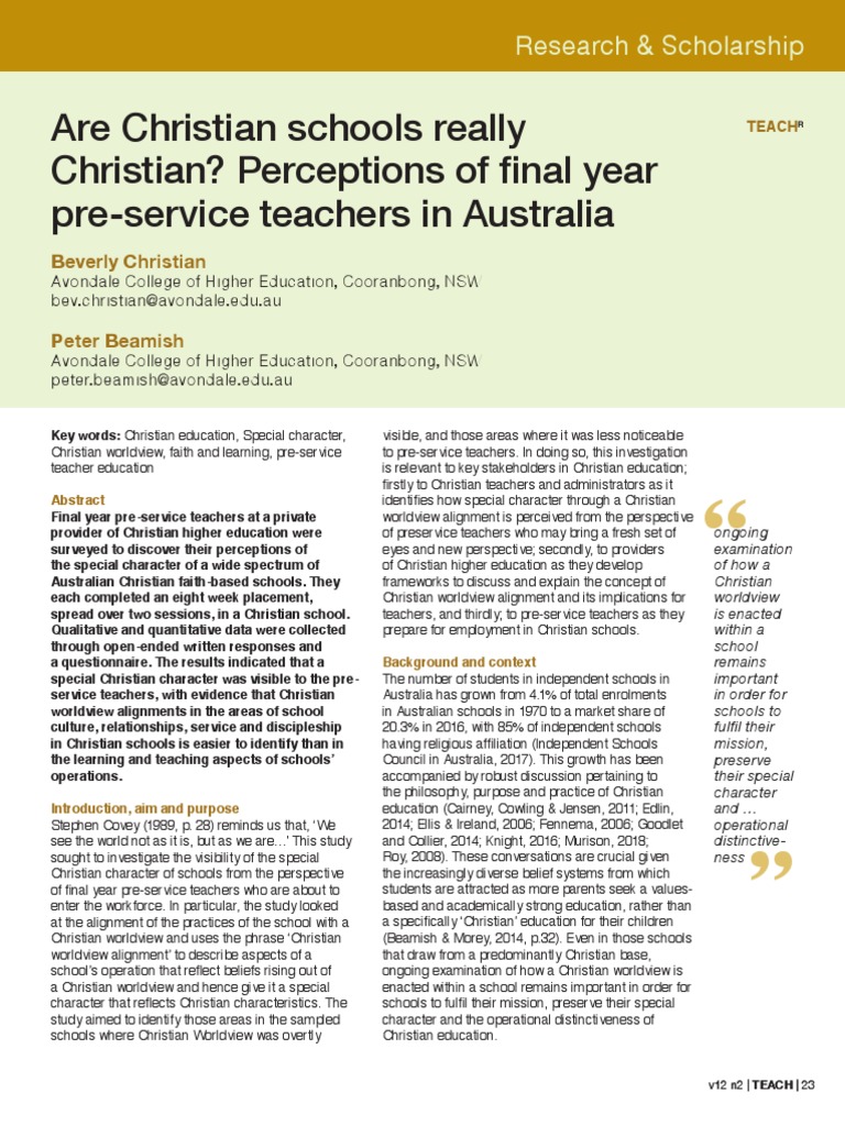 Are Christian Schools Really Christian - Perceptions of Final Year ...
