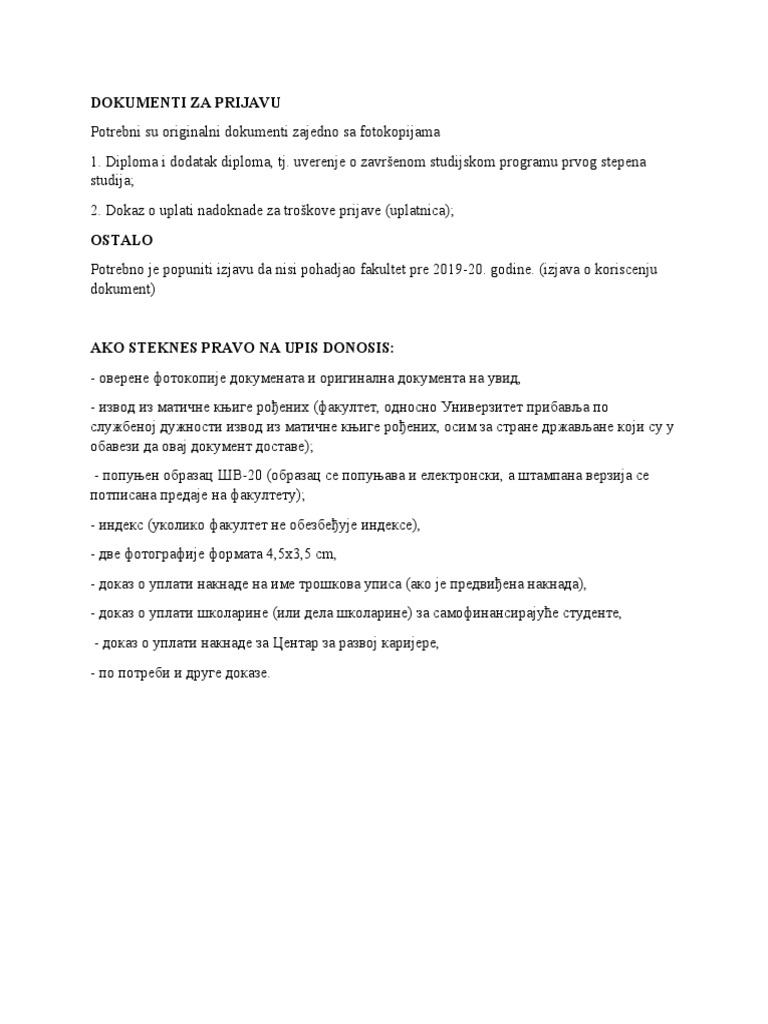 Dokumenti Za Prijavu | PDF