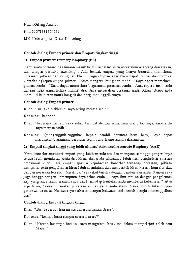 Contoh Dialog Memberikan Empati Primer Dan Tingkat Tinggi | PDF