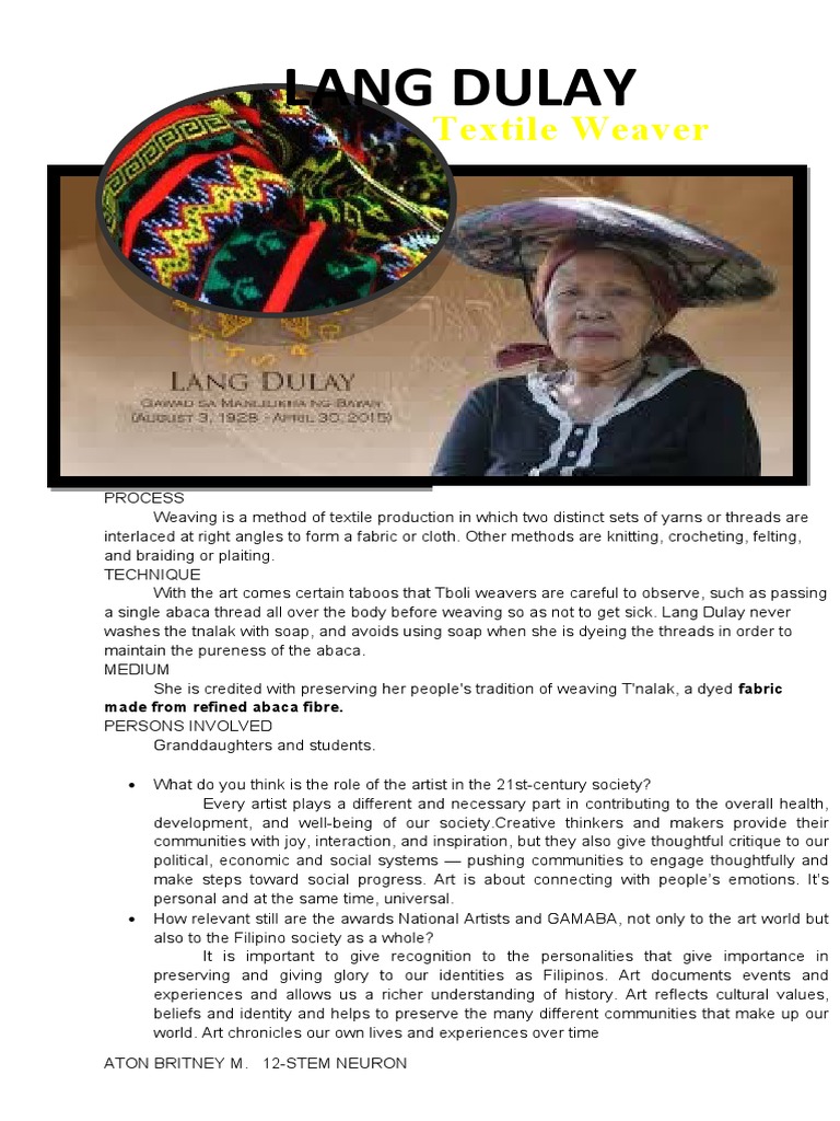 Lang Dulay: Textile Weaver | PDF