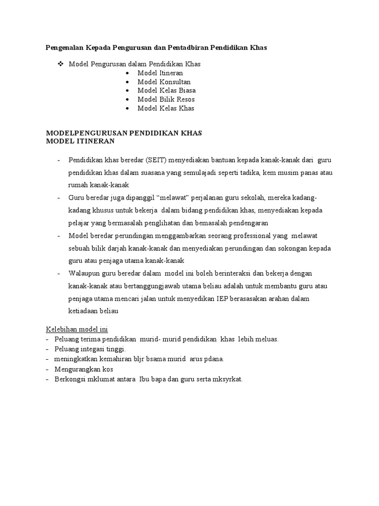 Model Pengurusan Kelas Khas | PDF