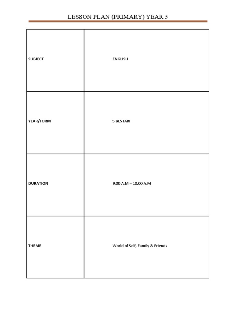 RPH BAHASA INGGERIS KSSR - PRBL K 1-10 | PDF | Lesson Plan | Foods