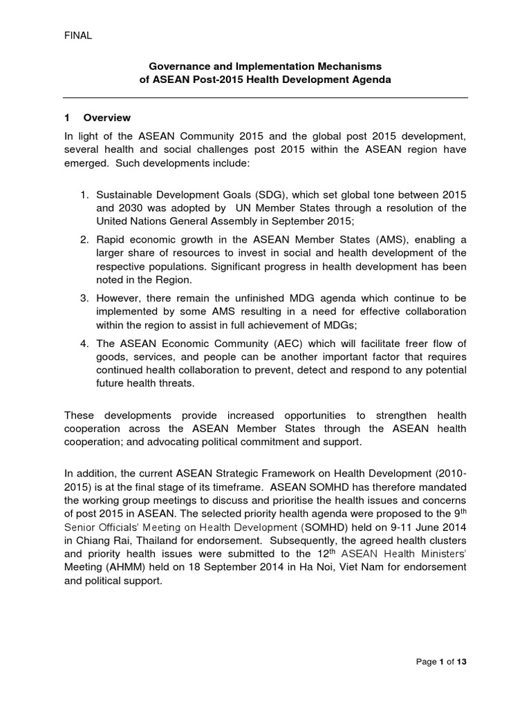 ASEAN Health Agenda Governance | PDF | Millennium Development Goals ...