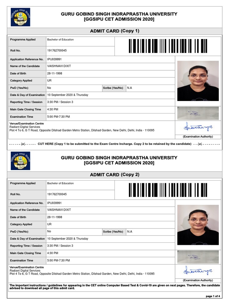 Ipu Admit Card PDF | PDF | Test/Examination | Computing And Information ...