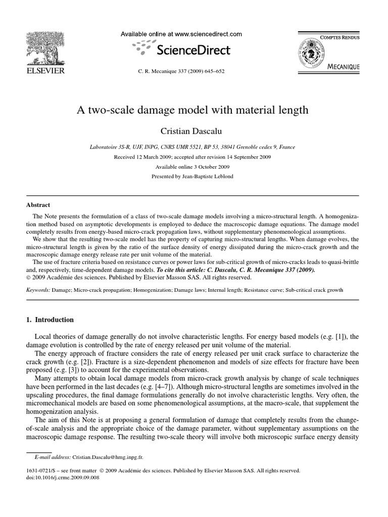 A Two-Scale Damage Model With Material Length: Cristian Dascalu | PDF ...