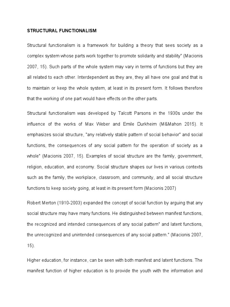 Structural Functionalism | PDF | Social Structure | Scientific Theories