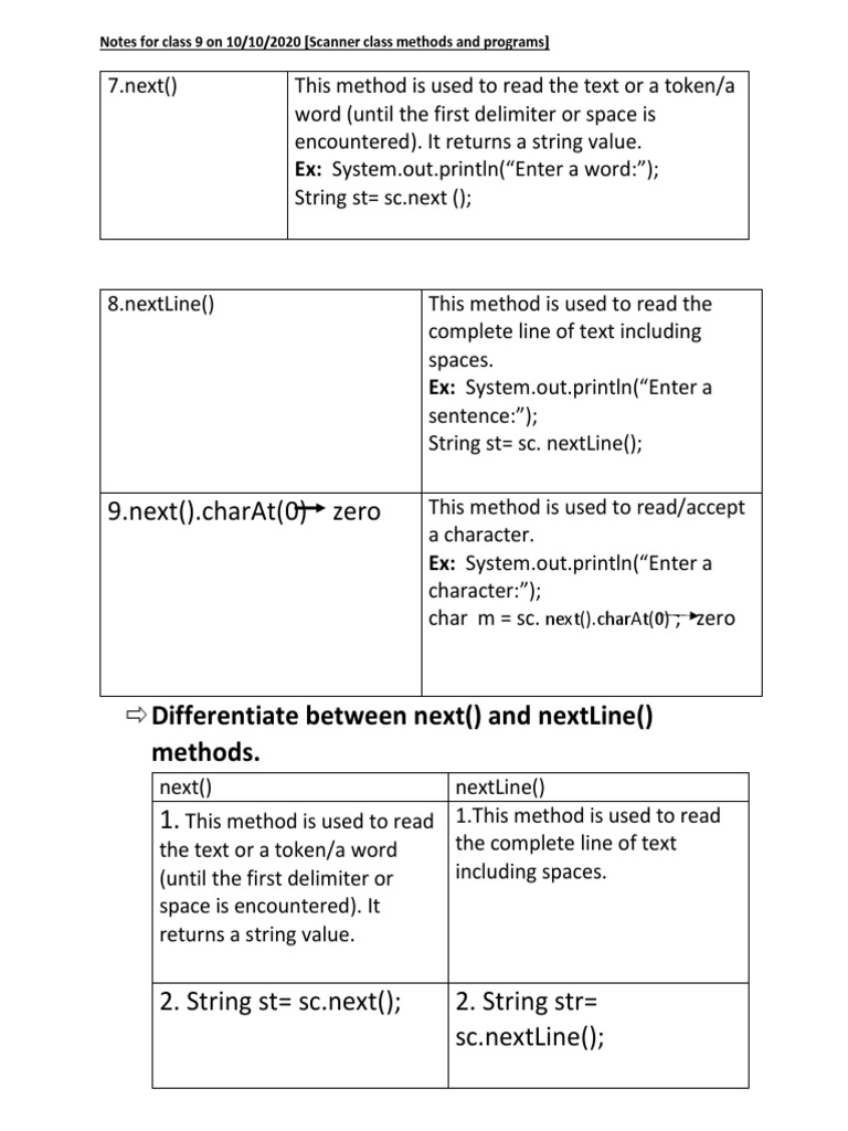 Scanner Class Notes On 10-10-20 PDF | PDF | Implementation | Computer ...
