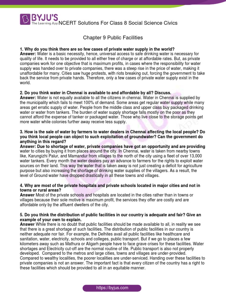 NCERT Solutions For Class 8 Social Science Civics | PDF | Water Supply ...