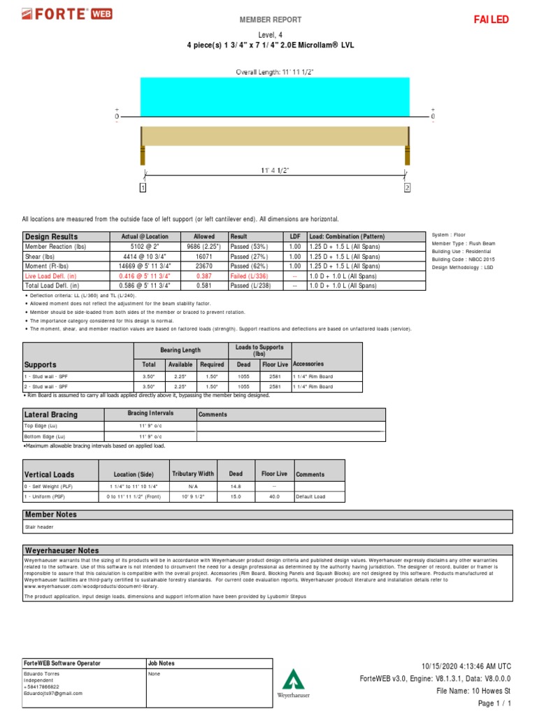 4 Piece(s) 1 3/4" X 7 1/4" 2.0E Microllam® LVL: Failed | PDF | Framing ...