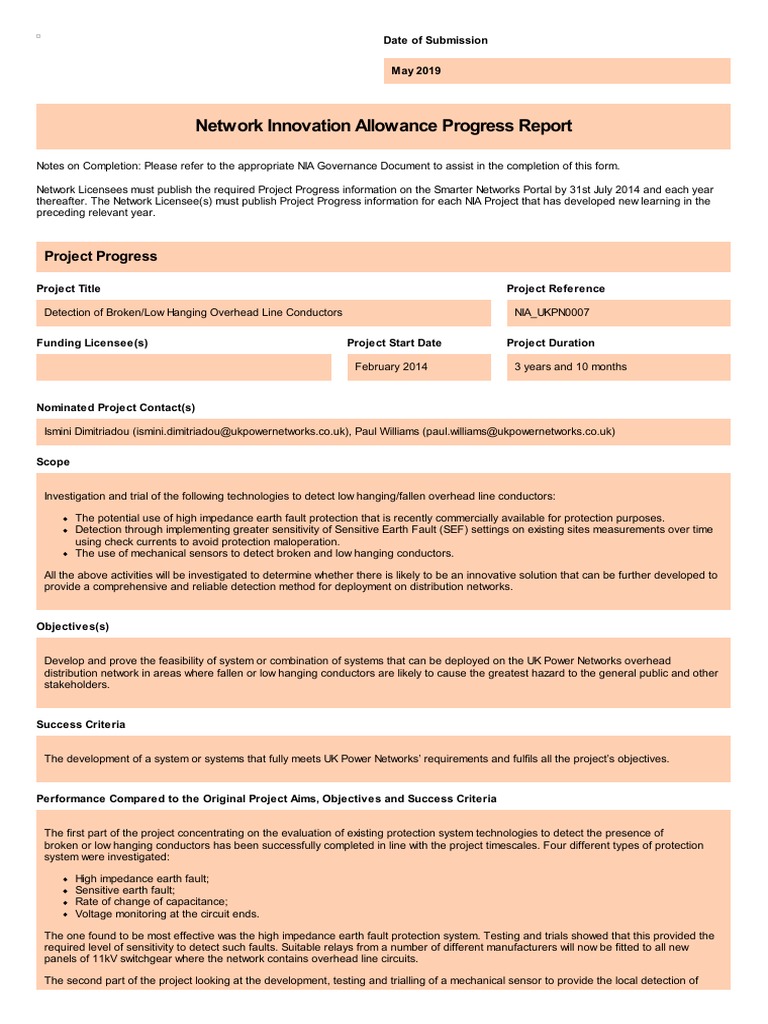 Network Innovation Allowance Progress Report | PDF | Sensor | Electrical Engineering