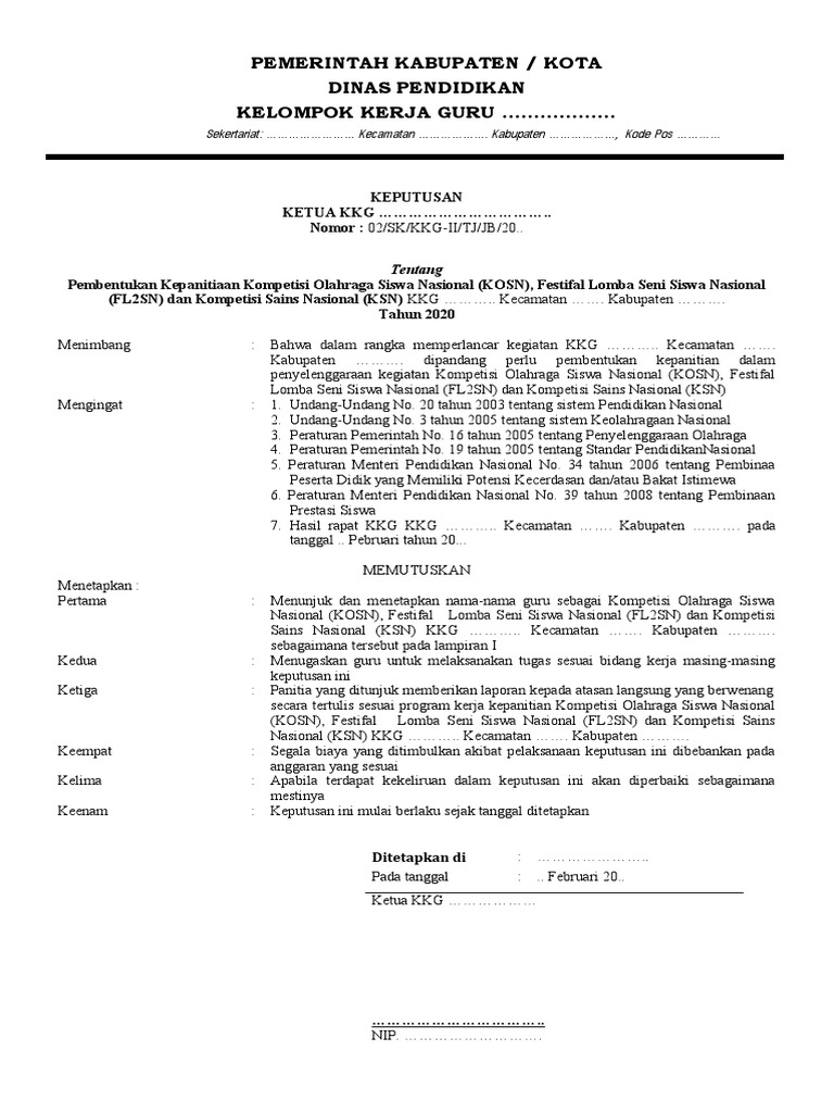 SK Panitia KOSN, FLS2N, KSN 2020 | PDF
