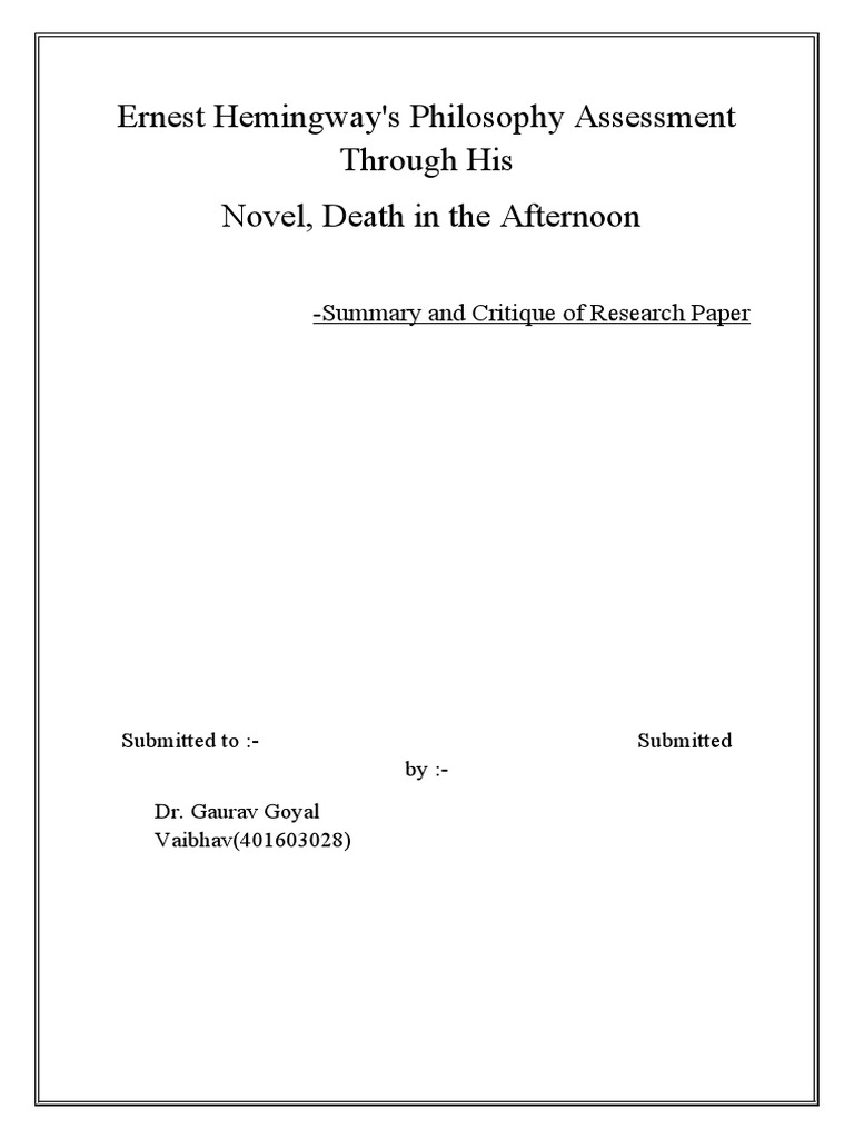 Ernest Hemingway Critique and Summary - 401603028 | PDF | Ernest ...