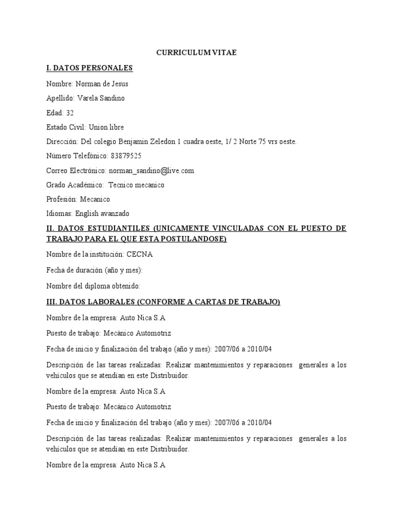 CV Tipo Canadiense | PDF