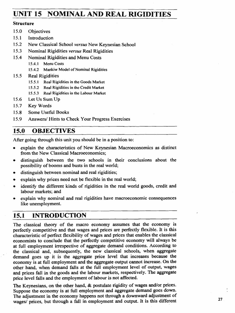 Unit 15 Nominal and Real Rigidities: 15.0 Objectives | PDF | New ...