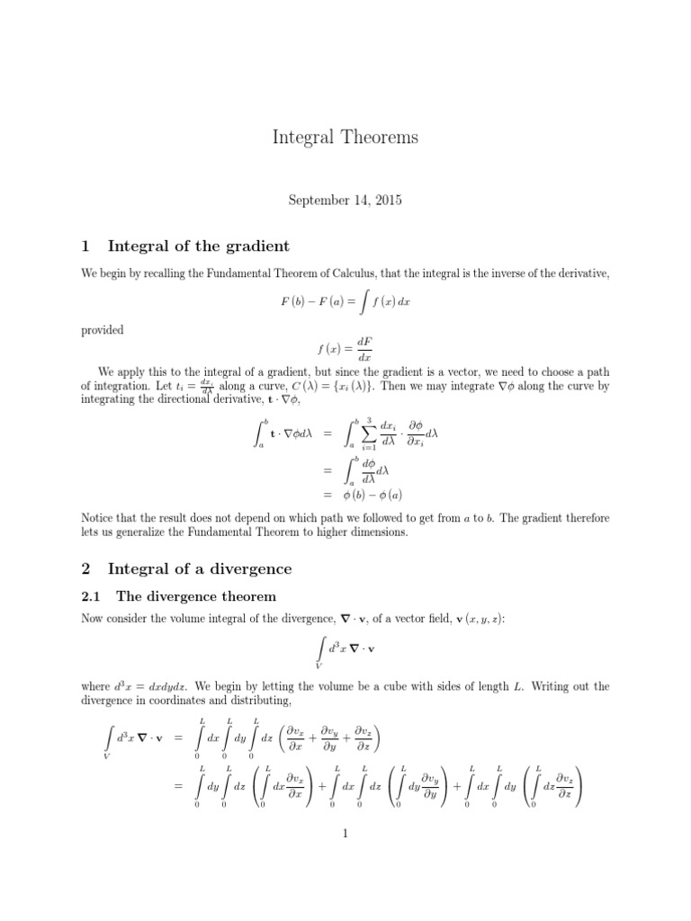 Integral Theorems in Vector Calculus | PDF | Integral | Divergence