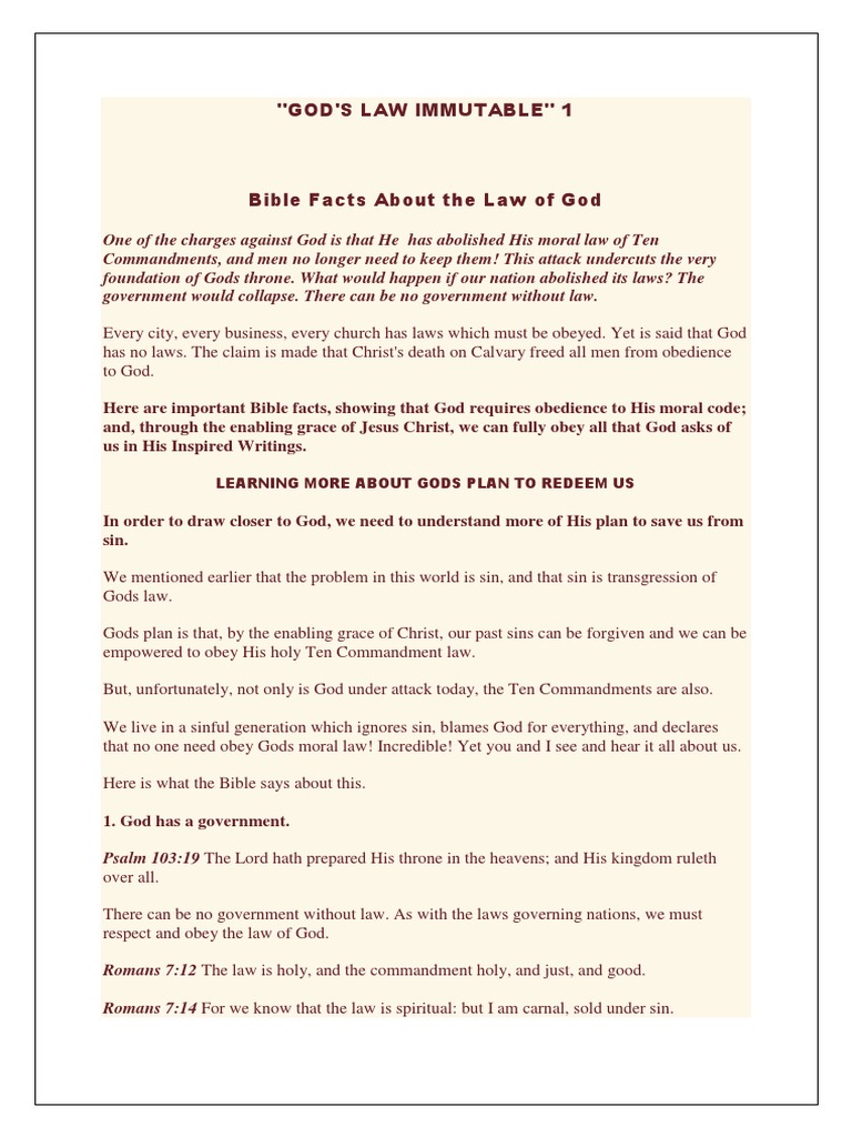 God's Immutable Law: Bible Insights | PDF | Grace In Christianity | Ten ...