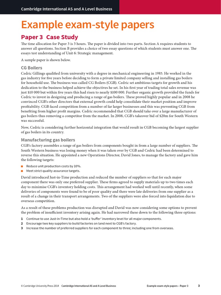 Example Exam-Style Papers: Paper 3 Case Study | PDF | Demand | Employment