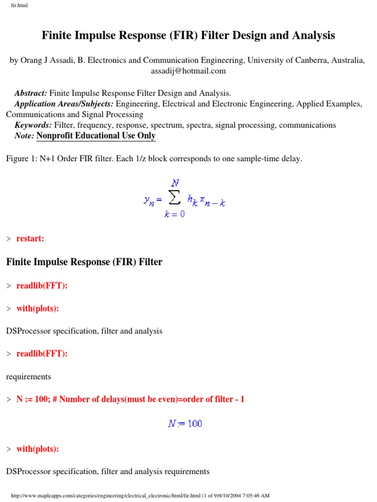 Finite Impulse Response (FIR) Filter Design and Analysis | PDF | Filter ...